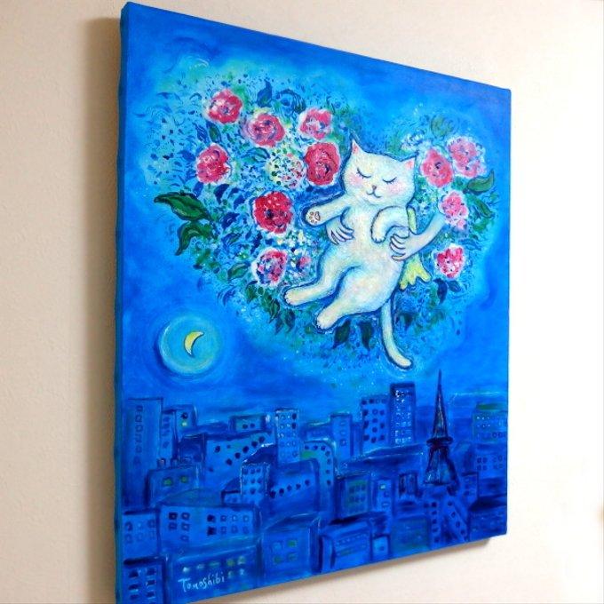 原画 「再会の夜(シャガールへのオマージュ)」 F10号 #絵画 原画 「再会の夜(シャガールへのオマージュ)」 F10号 #絵画